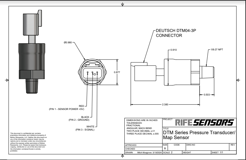 RIFE 2 Bar DTM Series MAP / Pan Vac Sensor 1/8" NPT – Motion Raceworks